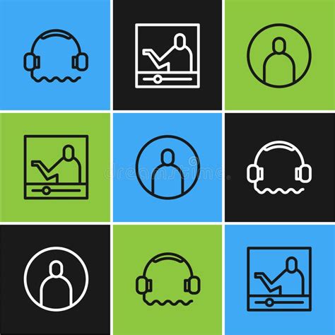 Set Line Headphones Create Account Screen And Online Education Icon Vector Stock Vector