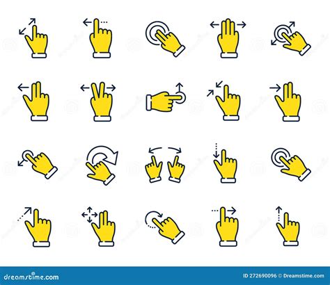 Touchscreen Gesture Line Icons Hand Swipe Slide Gesture Multitasking Vector Stock Vector