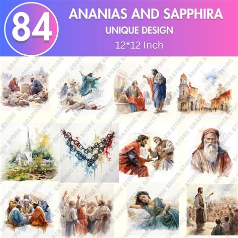 84 Watercolor Ananias And Sapphira Clipart Christian Religious Bible