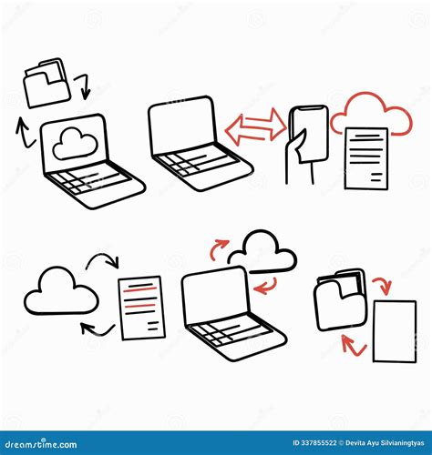hand drawn doodle cloud file folder document transfer vector