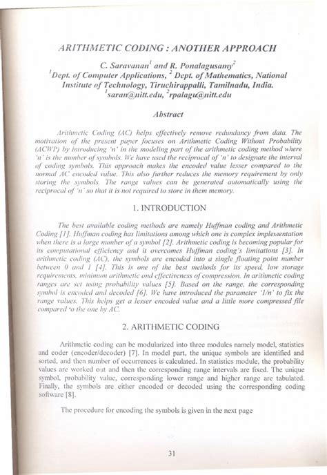 Pdf Arithmetic Coding Another Approach