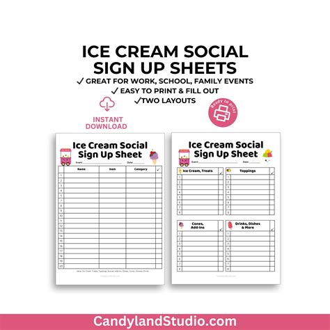 Ice Cream Sundae Party Sign Up Sheet