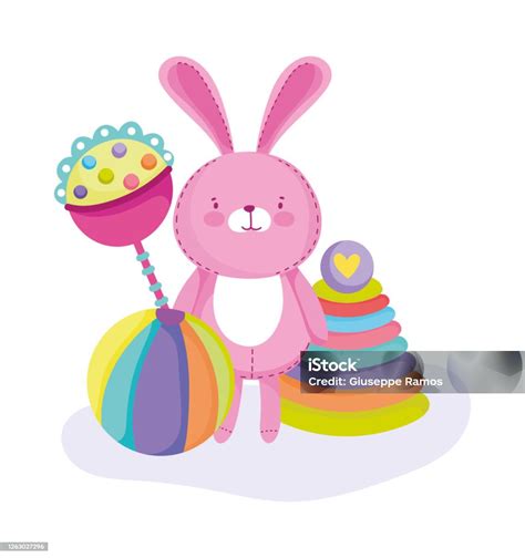 작은 아이들이 만화 핑크 토끼 딸랑이 공과 피라미드를 재생하는 장난감 개체 0명에 대한 스톡 벡터 아트 및 기타 이미지 0명 공 스포츠 장비 교육 Istock