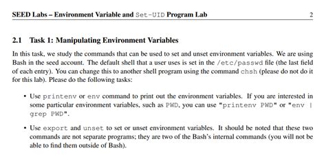 solved seed labs environment variable and set uid program