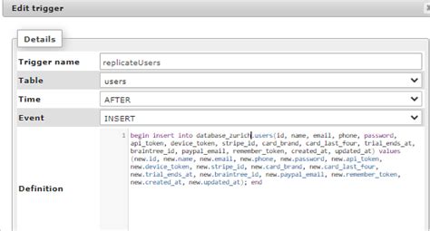 Php Phpmyadmin Trigger Definition For Updating Specific Column On