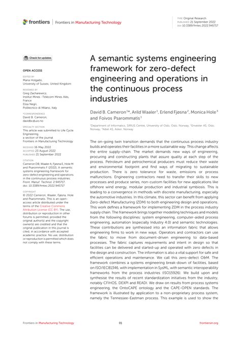 Pdf A Semantic Systems Engineering Framework For Zero Defect
