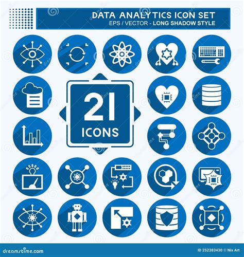 Data Analytics Icon Set Suitable For Data Analytics Symbol Long Shadow Style Simple Design