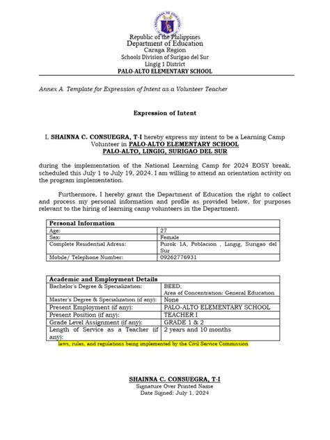 Nlc Form 1 Expression Of Intent For Lcv Scanned Pdf Government