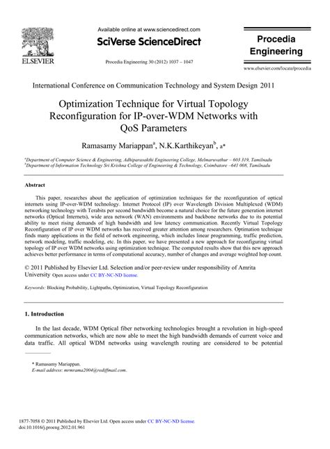 Pdf Optimization Technique For Virtual Topology Reconfiguration For Ip Over Wdm Networks With