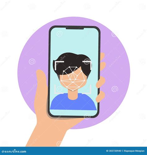 Man Or Woman Using Biometric Identification Scan Face Recognition With Mobile Phone Cyber