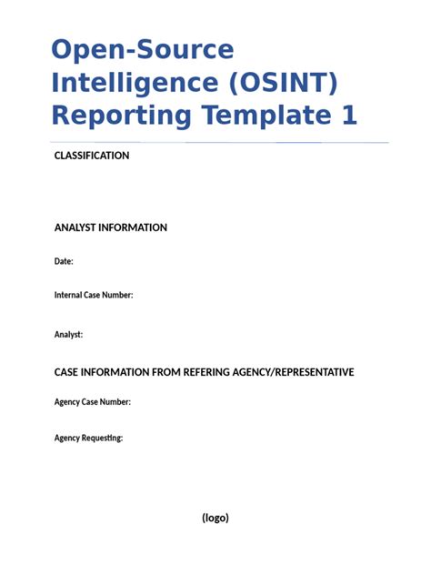 Open Source Intelligence Osint Reporting Template 1 Pdf