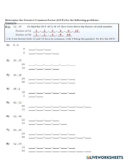 Greatest Common Factor Gcf Worksheet Live Worksheets Worksheets Library