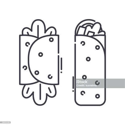 부리토 개념 아이콘 선형 절연 일러스트레이션 씬 라인 벡터 웹 디자인 기호 흰색 배경에 편집 가능한 스트로크가 있는 개요 개념 기호 개념에 대한 스톡 벡터 아트 및 기타