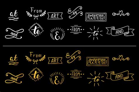 화이트와 골드 색상의 두 가지 변종 손으로 앰퍼샌드와 캐치 워드 벡터 그래픽 세트 개체 그룹에 대한 스톡 벡터 아트 및 기타