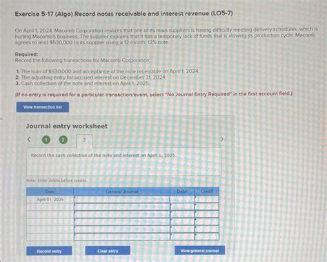 solved exercise 5−17 algo record notes receivable and