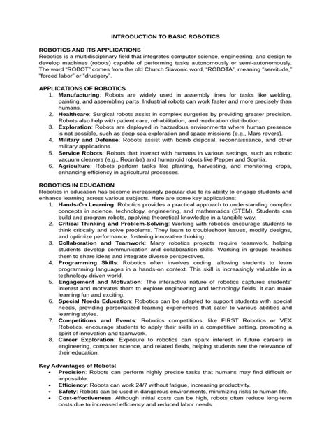 1 Introduction To Basic Robotics Pdf Robot Robotics