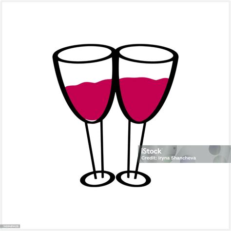 Doodle Glass Toast Icon Isolated Sketch Hand Dravn Vector Stock