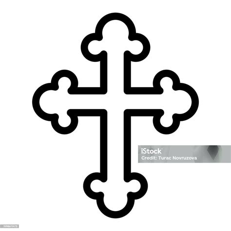 정교회 또는 가톨릭 십자가 라인 아이콘 행복한 부활절 개념 흰색 배경에 십자가의 기독교 상징 스타일과 웹의 종교 십자가 아이콘