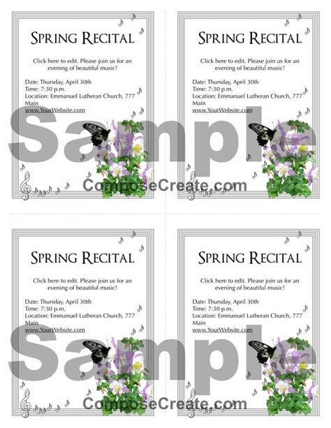 2018 Spring Editable Recital Program Package Recital Spring Invitations