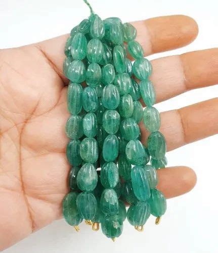 Precious Natural Zambian Emerald Gemstone Carved Oval Mani Shape Stone Beads Tassel At ₹ 190