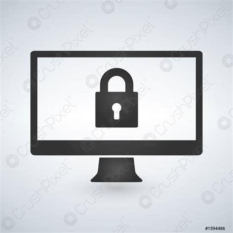 Desktop Computer And Lock On Screen Computer Security Password Privacy Stock Vector