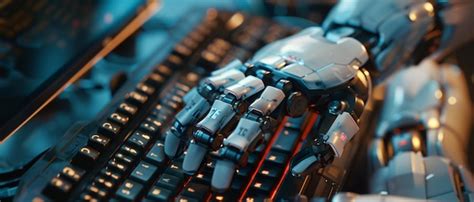 Robotic Hand Typing On A Keyboard Futuristic Technology Concept