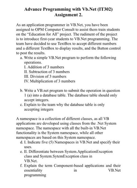 Solved Advance Programming With Vbnet It302 Assignment 2