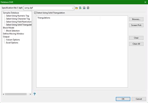 Vulcan Geology Sampling Database Drift Analyser Samples