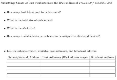 Solved Subnetting Create At Least 3 Subnets From The Ipv4