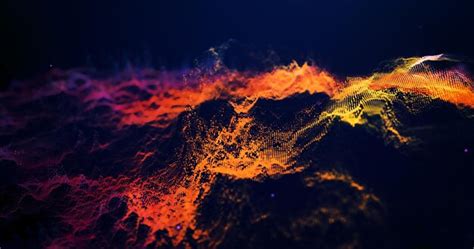 Premium Photo Abstract Moving Multicolored Purple And Yellow Futuristic Landscape Of Particles