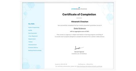 Successfully Completed The Data Science Training From Internshala Himanshi Chauhan