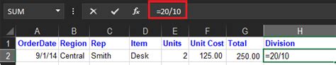 how to divide using division formula in excel