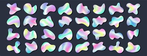 holographic liquid metal blobs set iridescent chrome drops or hologram irregular freeform