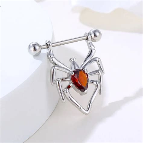 Luxury Spider Nipple Ring 316 Stainless Steel Barbell With Red Zircon