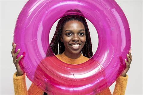 Cheerful Black Woman Pink Swim Free Photo Rawpixel