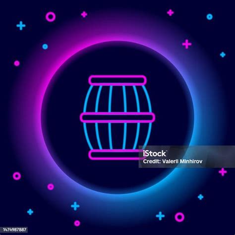 빛나는 네온 라인 검은 배경에 격리된 화약 배럴 아이콘 Tnt 다이너마이트 나무 오래 된 배럴입니다 다채로운 개요 개념입니다 벡터 경계 표지에 대한 스톡 벡터 아트 및 기타