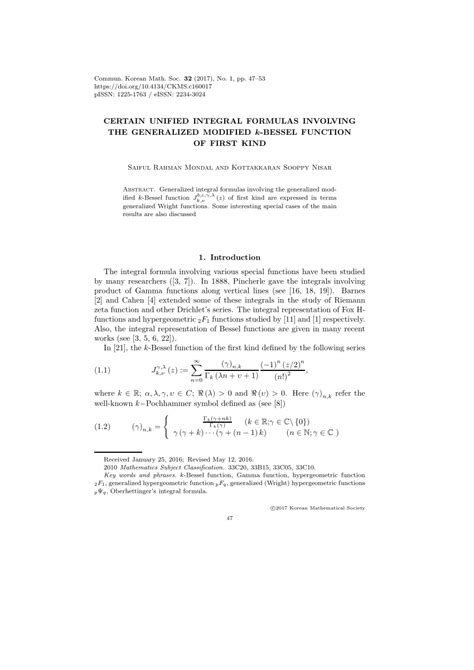 Pdf Certain Unified Integral Formulas Involving The Generalized Modified K Bessel Function Of