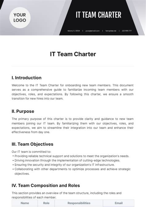 Free It Team Charter Template To Edit Online