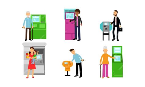 Premium Vector People Using Various Range Of Automatic Teller Machines Atm Men And Women Young