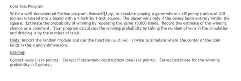 Solved Coin Toss Program Write A Well Documented Python Chegg