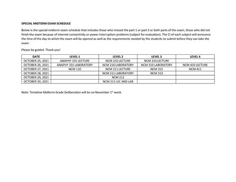 Special Midterm Exam Schedule 1 Special Midterm Exam Schedule Below Is The Special Midterm
