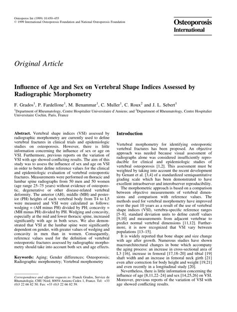 Pdf Influence Of Age And Sex On Vertebral Shape Indices Assessed By Radiographic Morphometry