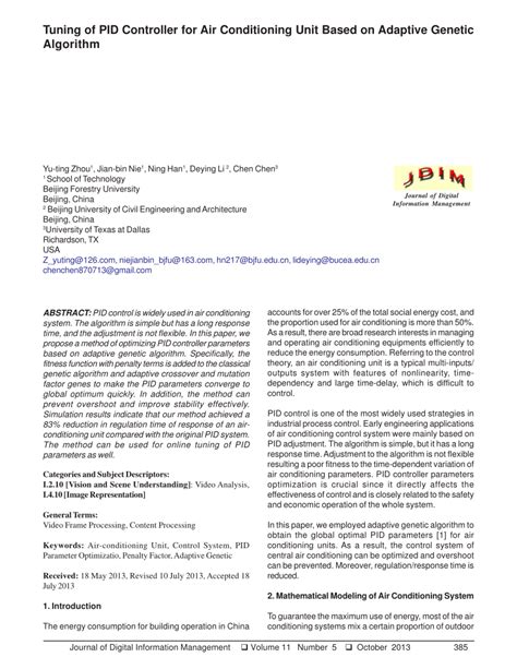 Pdf Tuning Of Pid Controller For Air Conditioning Unit Based On Adaptive Genetic Algorithm