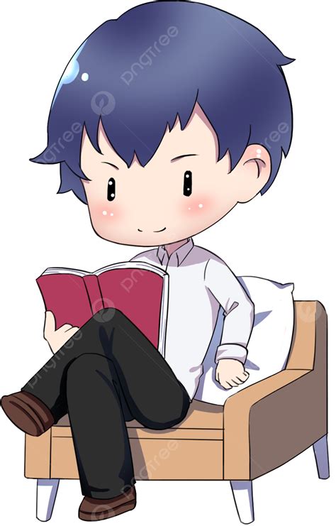 핸드 드로잉 만화 일러스트 귀여운 남자 독서 소재 무료 손으로 그린 만화 아름다운 Png 일러스트 및 Psd 이미지 무료