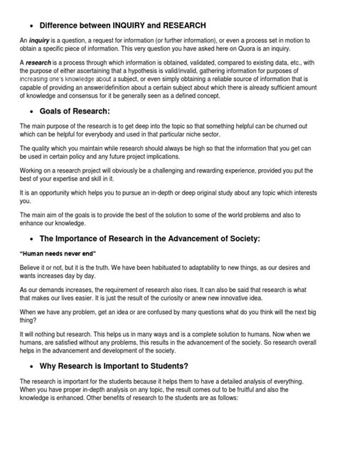 Research Vs Inquiry Pdf Scientific Method Experiment
