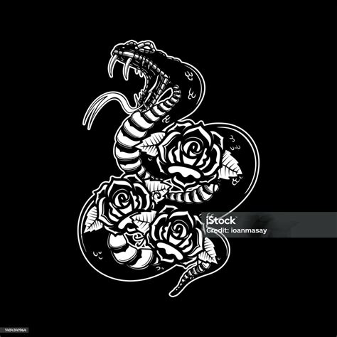 장미와 함께 배경에 뱀 포스터 티셔츠 카드 배너를위한 디자인 요소 벡터 일러스트 레이 션 0명에 대한 스톡 벡터 아트 및 기타 이미지 Istock