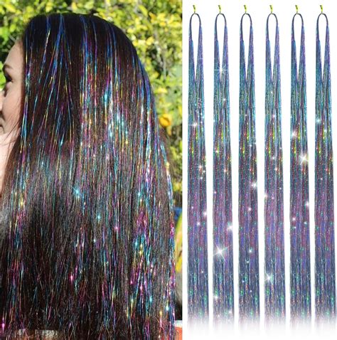 Hair Tinsel Kit With 47inch 1200 Strands Heat Resistant Glitter Tinsel Hair Extension Sparkling