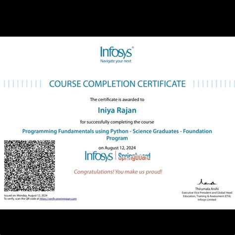 Iniya Rajan On Linkedin Python Learning Professionaldevelopment Infosysspringboard