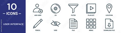 User Interface Outline Icon Set Includes Thin Line Add User Filter Location Hide Menu