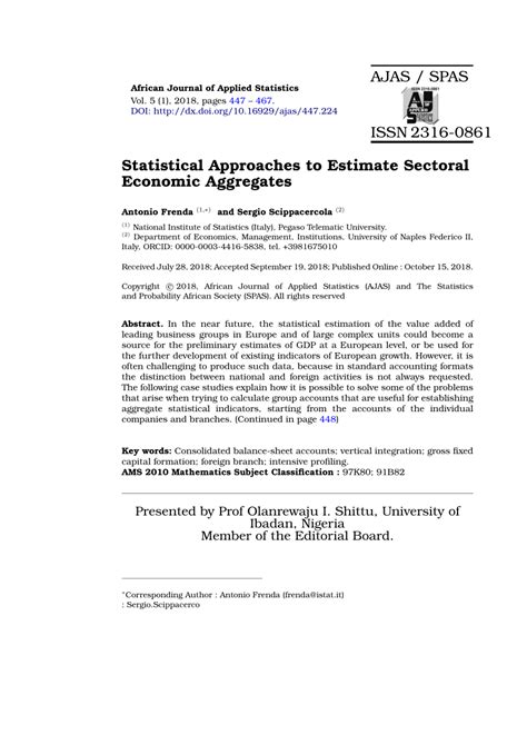 Pdf Statistical Approaches To Estimate Sectoral Economic Aggregates